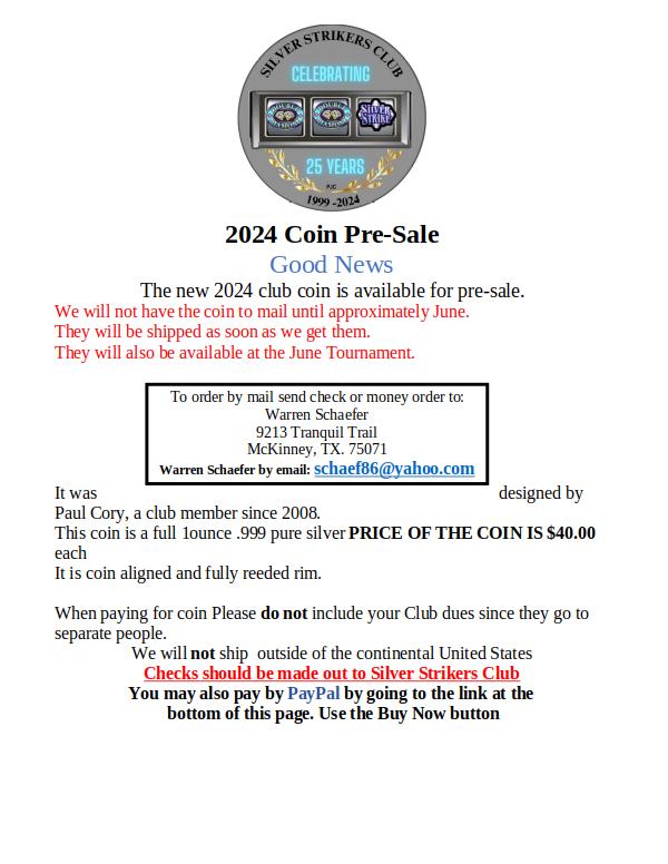Silver Strikers Club - Club Coin Order Form